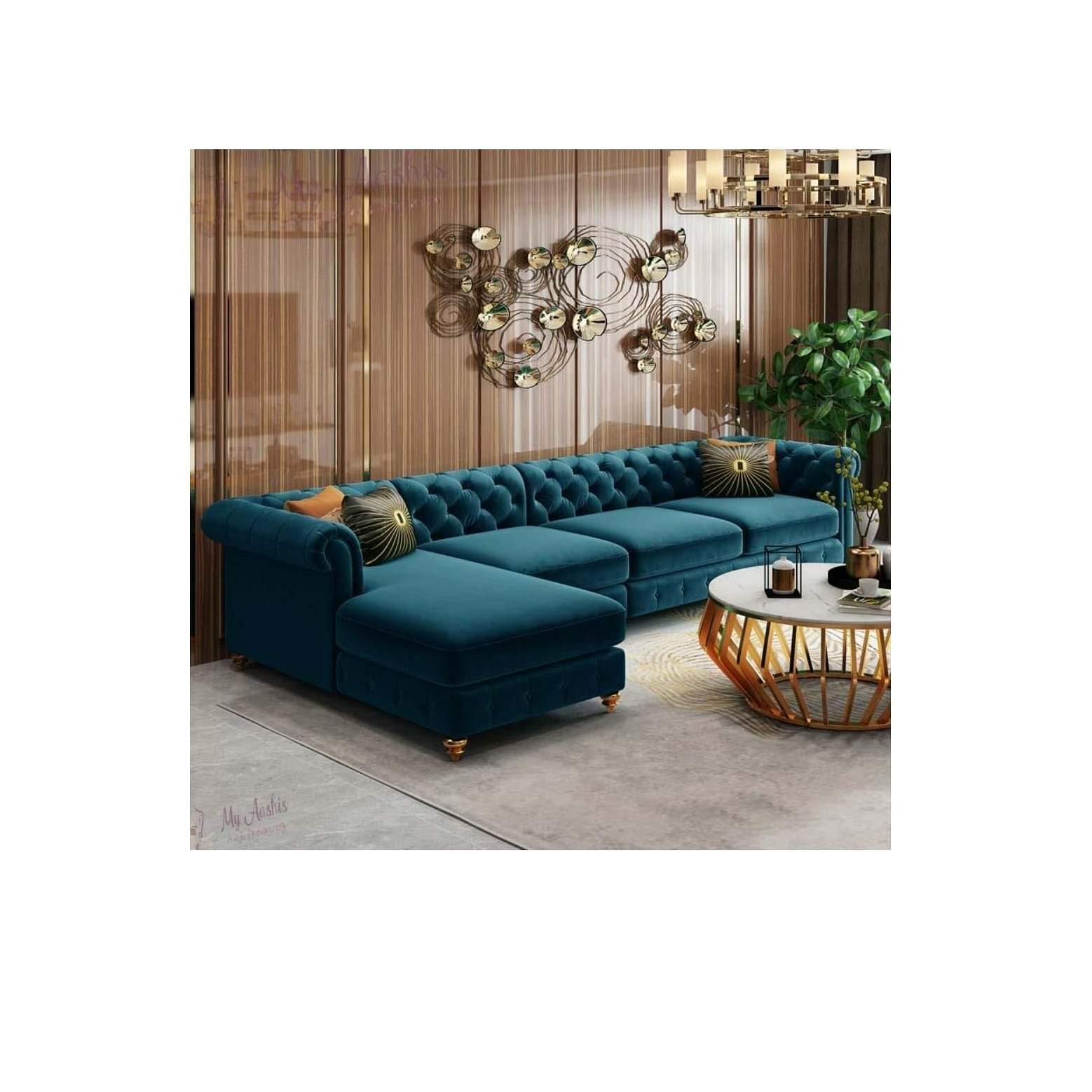 L Shape Chesterfield Blue sofa